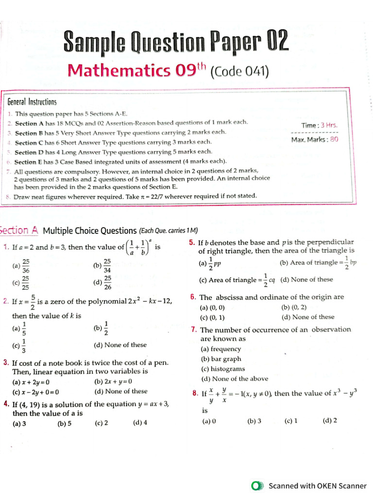 Sample Paper 2 Maths | PDF