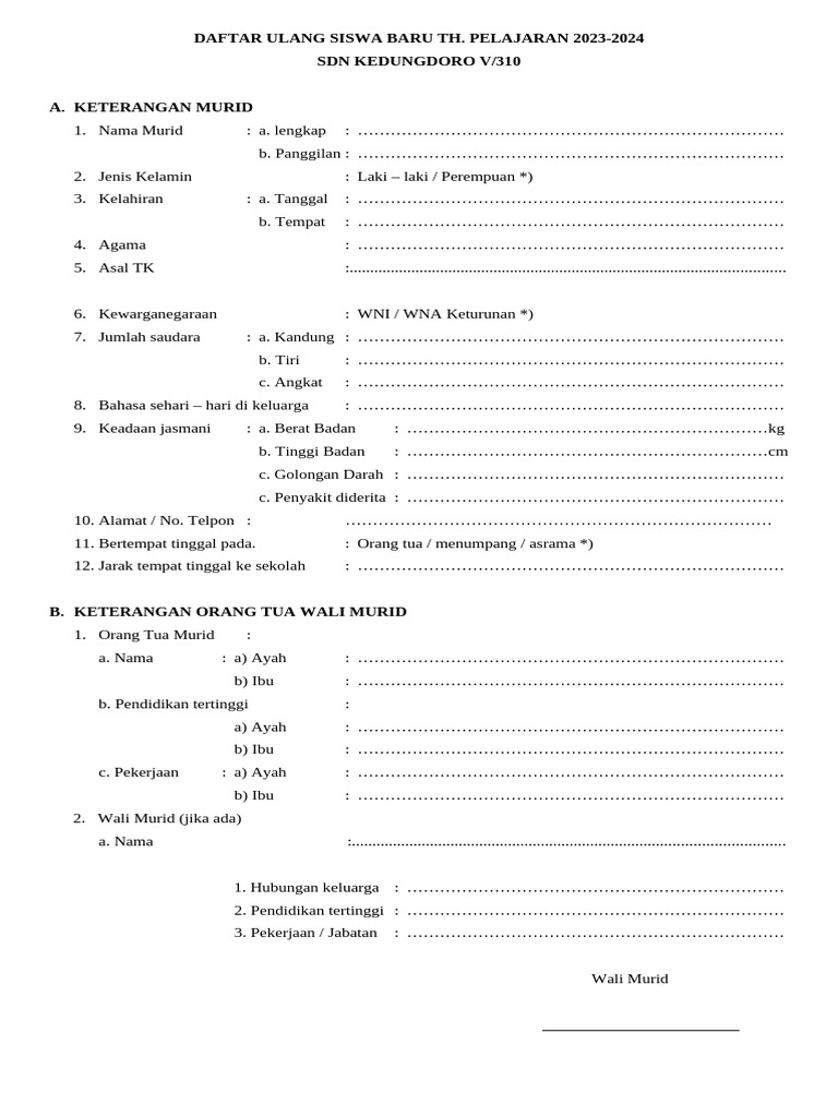Form Daftar Ulang | PDF
