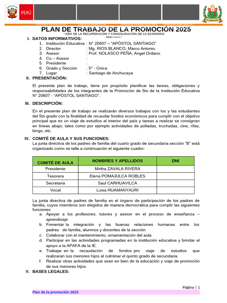 Plan de Trabajo Promoción 2025 | PDF | Enseñando | Maestros