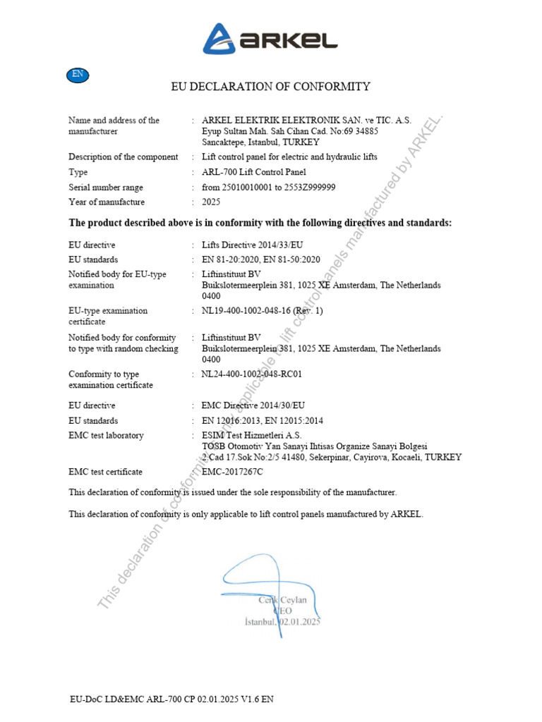 ARL-700 CP EU Declaration of Conformity - en | PDF | European ...