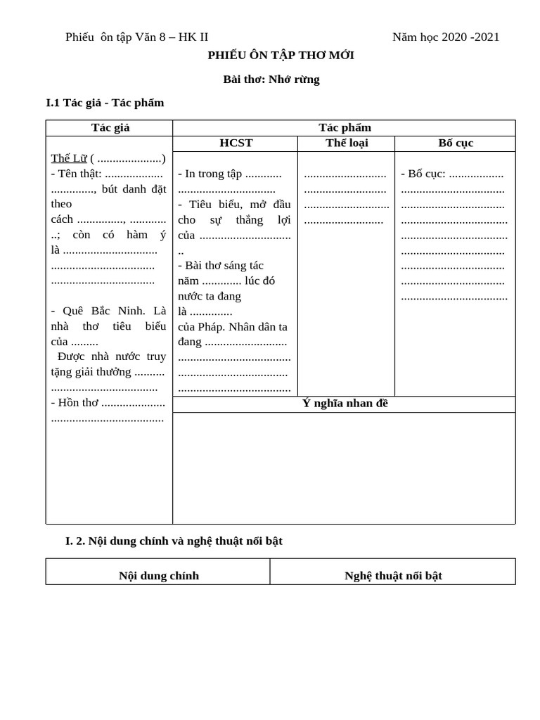 PHT Văn 8 Kì II (2020 -2021) Hoàn Thiện | PDF