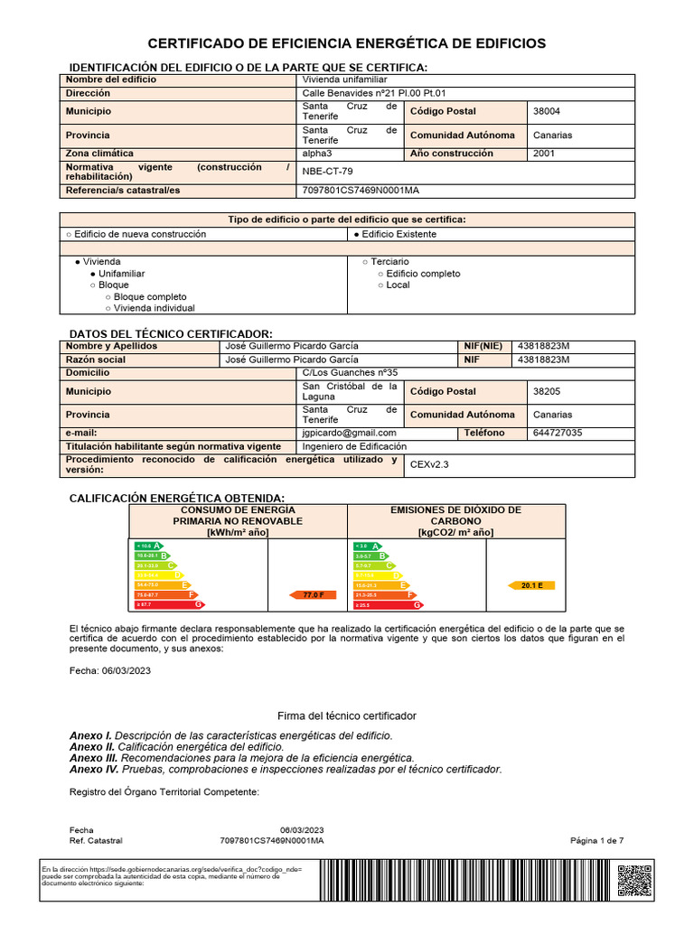 Certificado de Eficiencia Energética de Edificios: Identificación Del Edificio O de La Parte Que ...
