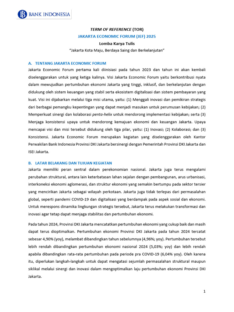 TOR Lomba Karya Tulis JEF 2025 | PDF