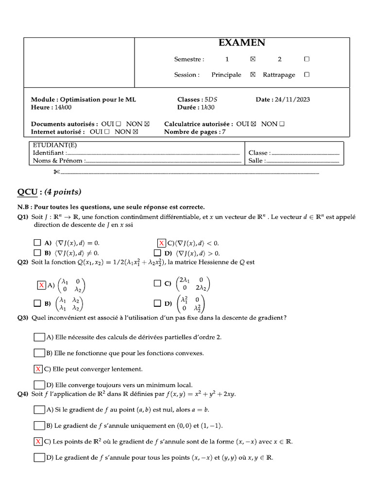 Correction Examen Optimisation SP | PDF
