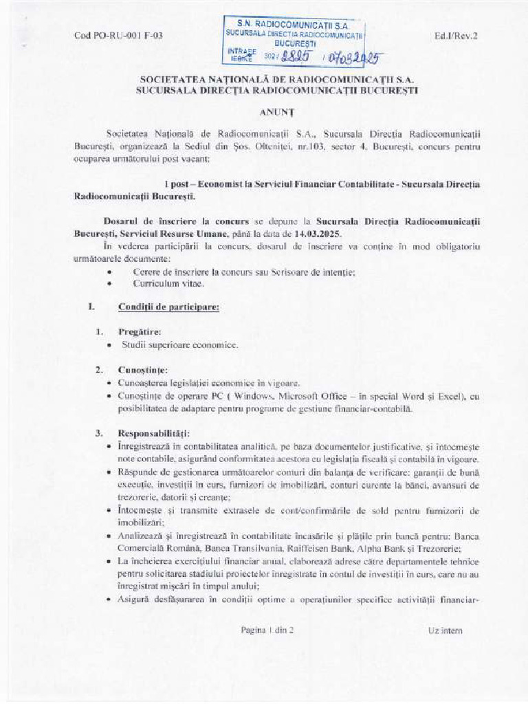 Anunt Concurs Economist DR Buc 07032025 | PDF