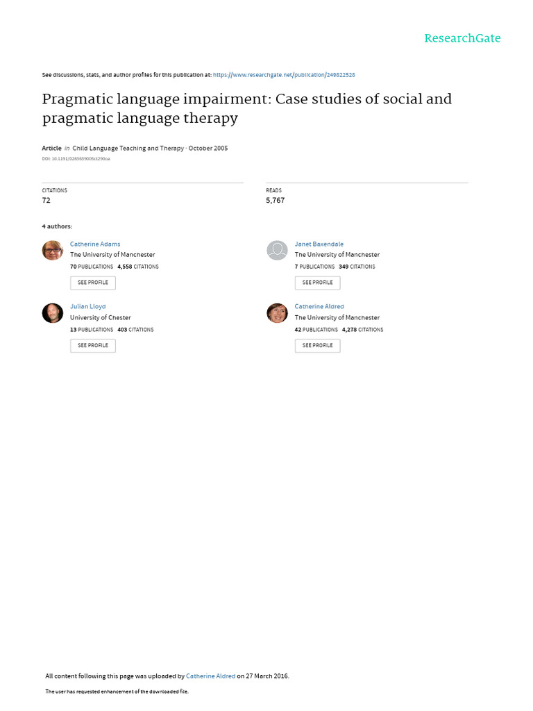 Pragmatic Language Impairment Therapy Insights | PDF | Autism ...