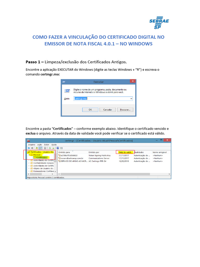 Tutorial Certificado Emissores Sebrae 170818 | PDF