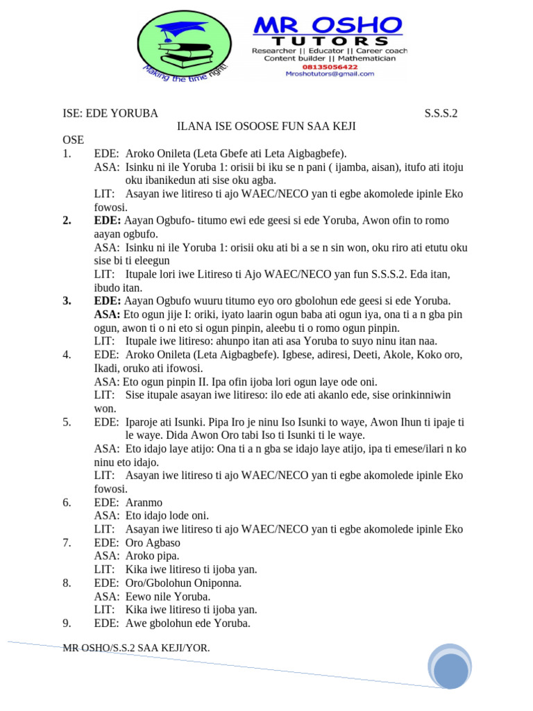 2ND TERM S2 YORUBA | PDF