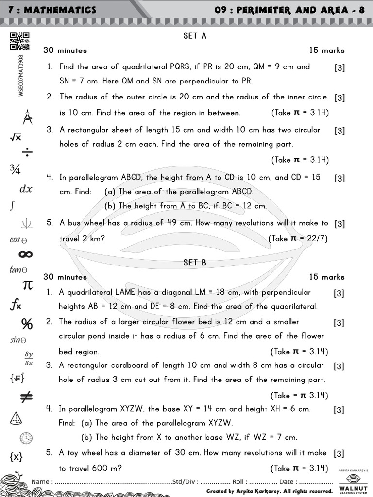Area Calculations for Shapes and Wheels | PDF | Area | Euclidean Plane ...