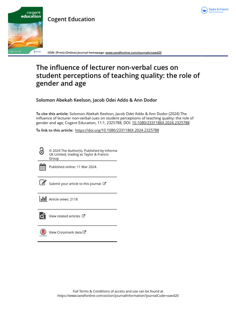 The Influence of Lecturer Non-Verbal Cues On Student Perceptions of ...