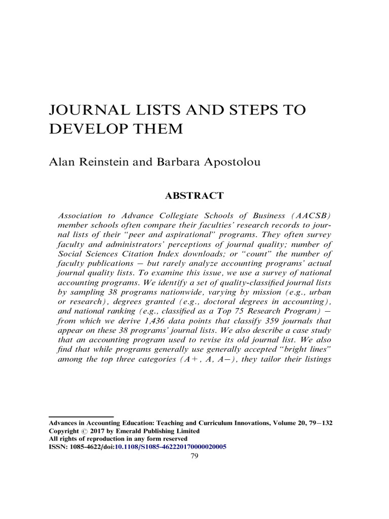 Journal Lists and Steps To Develop Them: Alan Reinstein and Barbara ...