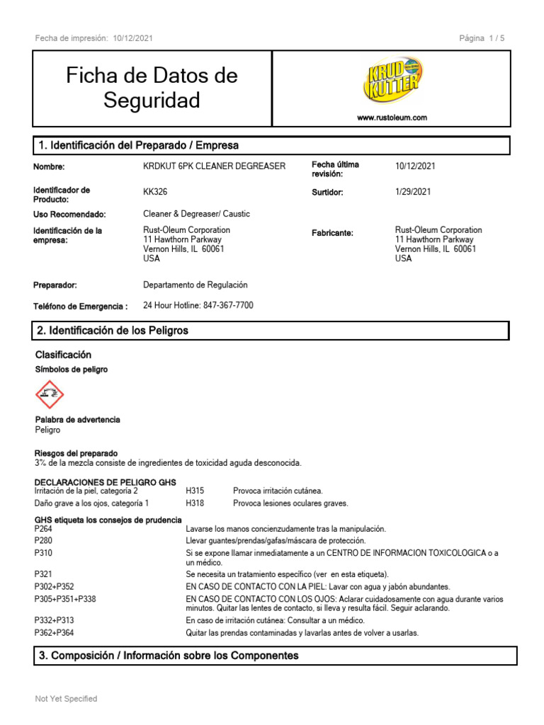 KRUD KUTTER KRDKUT 6PK Cleaner Degreaser (SPA) MSDS 2021 | PDF | Agua | Ventilación (Arquitectura)