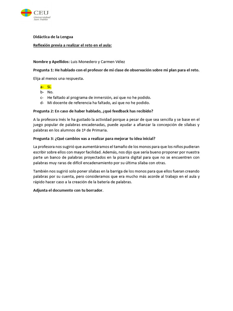 Reflexión Inicial RETO 1, Luis y Carmen | PDF