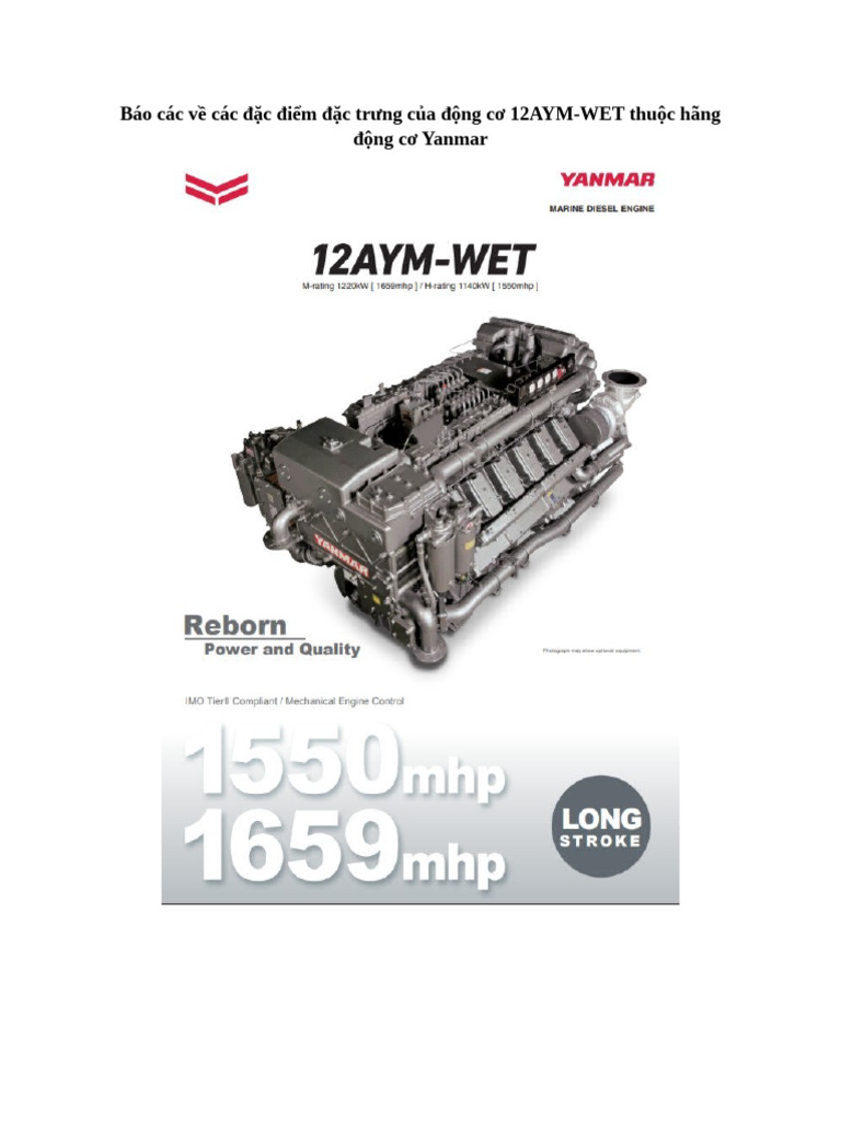 Nhóm 10_Báo Các Về Các Đặc Điểm Đặc Trưng Của Động Cơ 12AYM-WET Hãng YANMAR | PDF