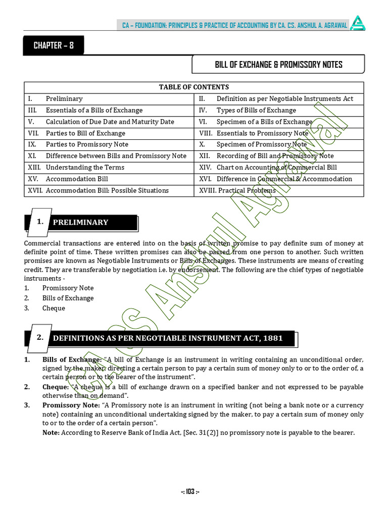 Chapter-8 Bill of Exchange & Promissory Notes | PDF | Negotiable ...