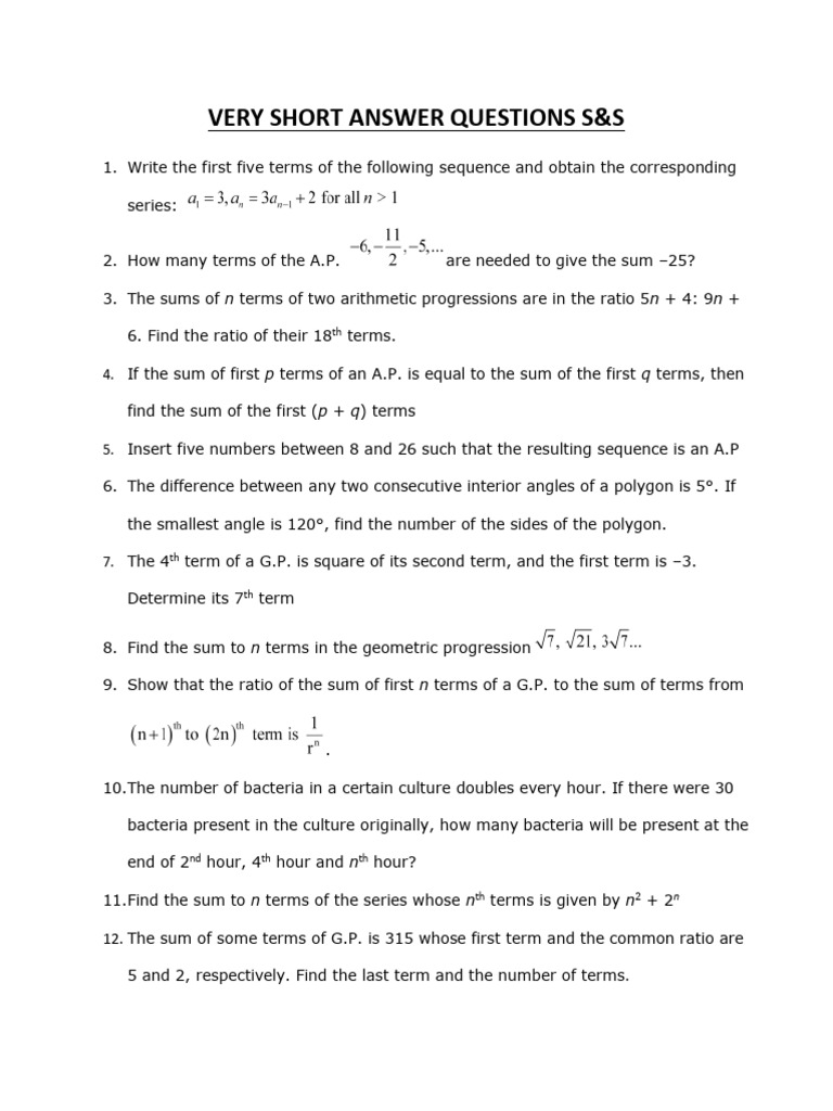 Very Short Answer Questions S&S | PDF