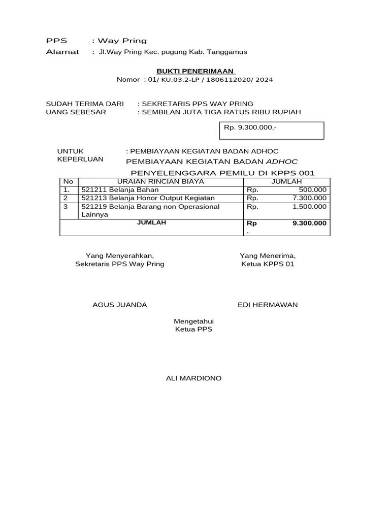 Bukti Penerimaan KPPS | PDF