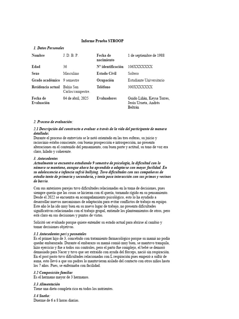 Informe Prueba STROOP | PDF | Sicología | Ciencias del comportamiento
