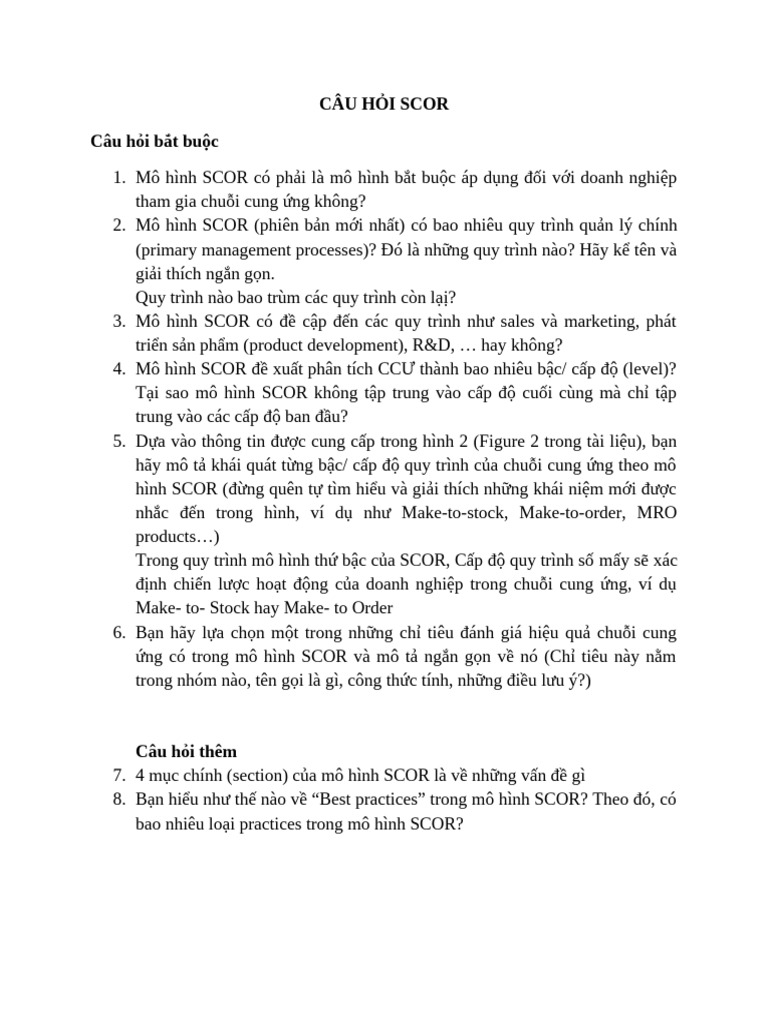 SCOR - Questions | PDF