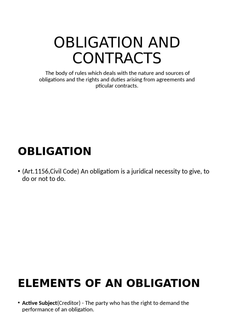 Understanding Obligations and Contracts | PDF | Payments | Law Of ...