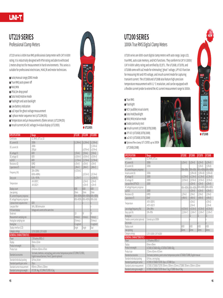 Unitrend Ut219 Ut200 Professional Clamp Meters | PDF