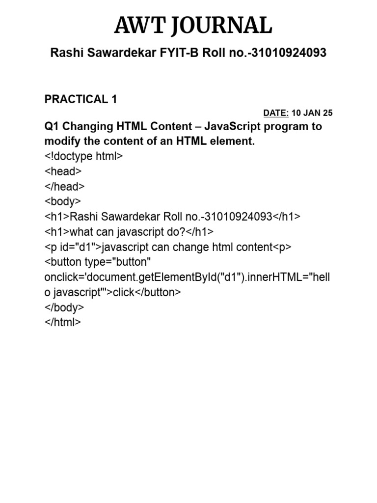 JavaScript Practical Exercises Guide | PDF | Web Development | Hypertext