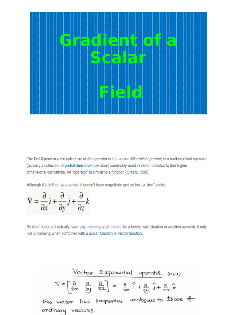 Del Operator, Gradient of A Scalar Field | PDF | Gradient | Derivative