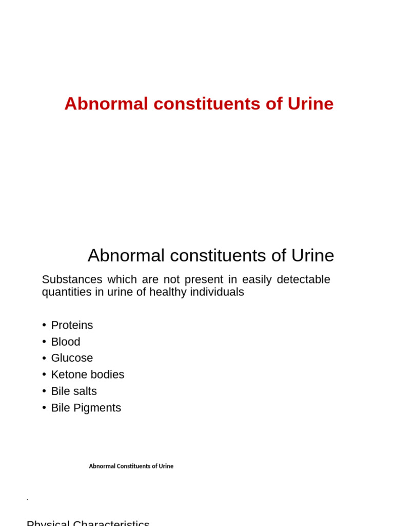 Abnormal Urine Constituents and Tests | PDF | Medical Specialties
