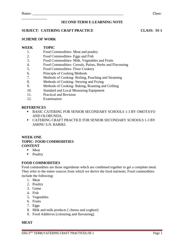 2ND Term S1 Catering Craft Practices | PDF | Milk | Flour