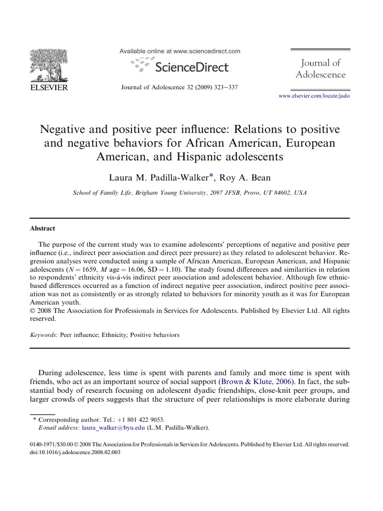 Ngu N 3 - Negative and Positive Peer Influence - Relations To Positive and N | PDF | Adolescence ...