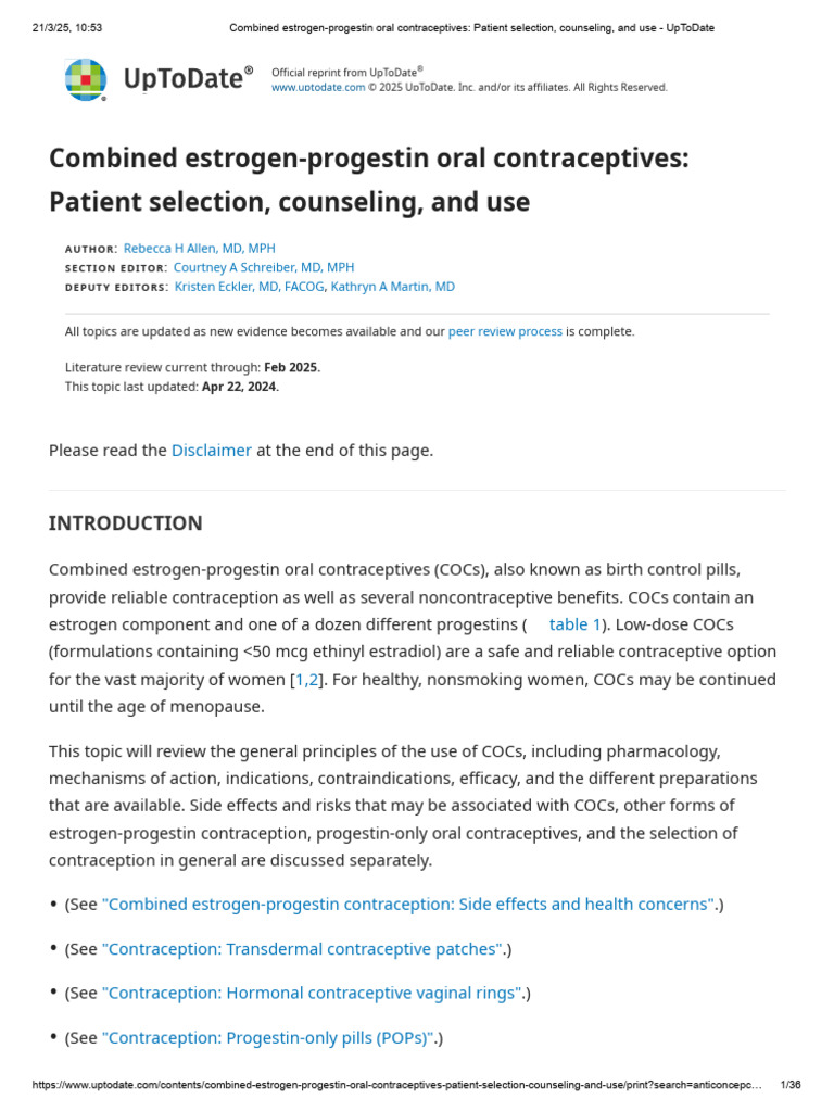 Combined Estrogen-Progestin Oral Contraceptives - Patient Selection ...