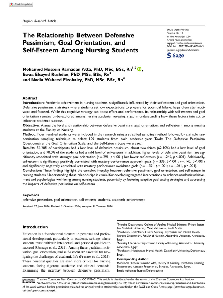6 Atta Et Al 2024 The Relationship Between Defensive Pessimism Goal ...