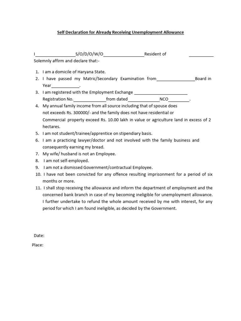 SelfDeclarationforReceivingUnemploymentAllowanceinUEASchemeOldandNewApp ...