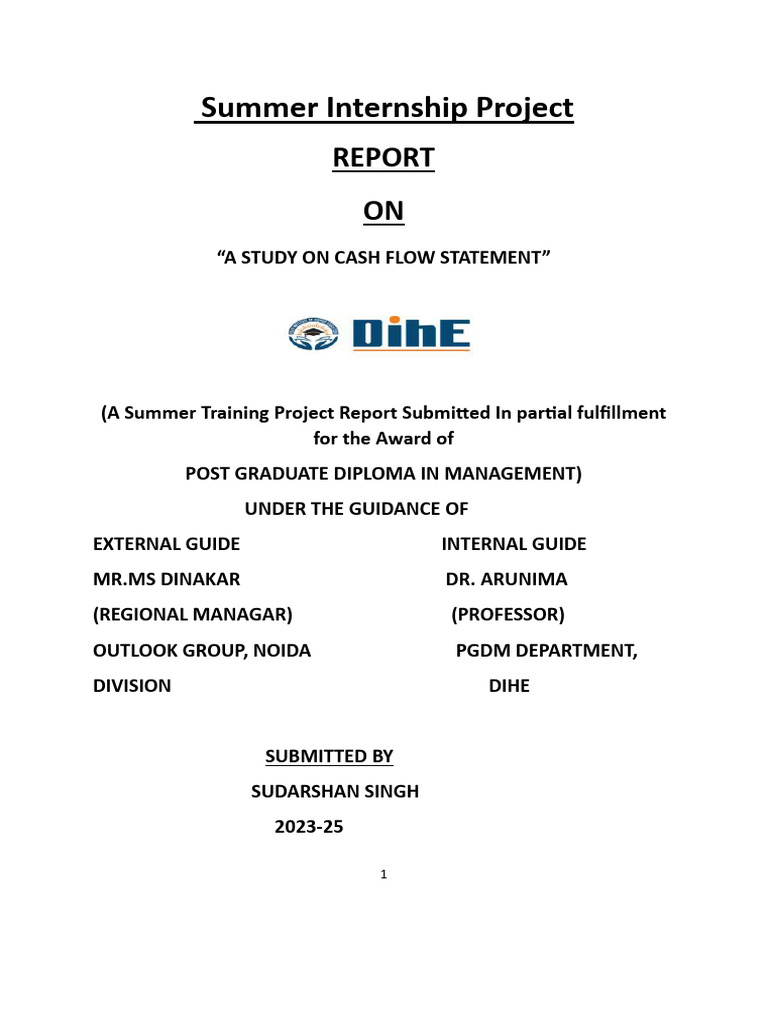 Sudarshan Singh Summer Internship Project On Cash Flow Statement Outlook Company | PDF | Expense ...