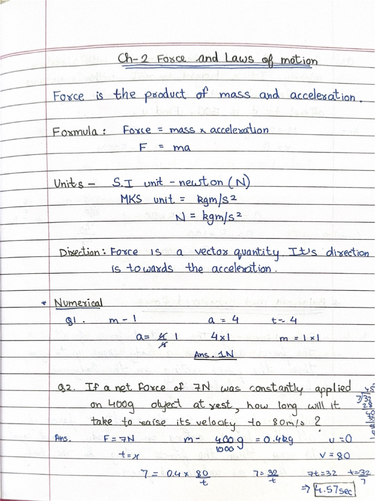 Force and Laws of Motion Notes | PDF