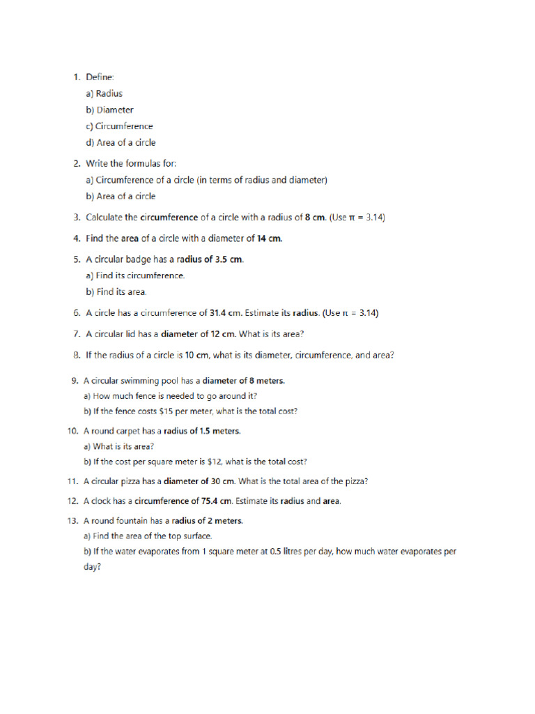Circle Homework | PDF