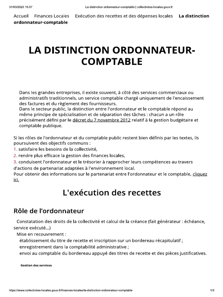 La Distinction Ordonnateur-Comptable - Collectivites-Locales - Gouv | PDF