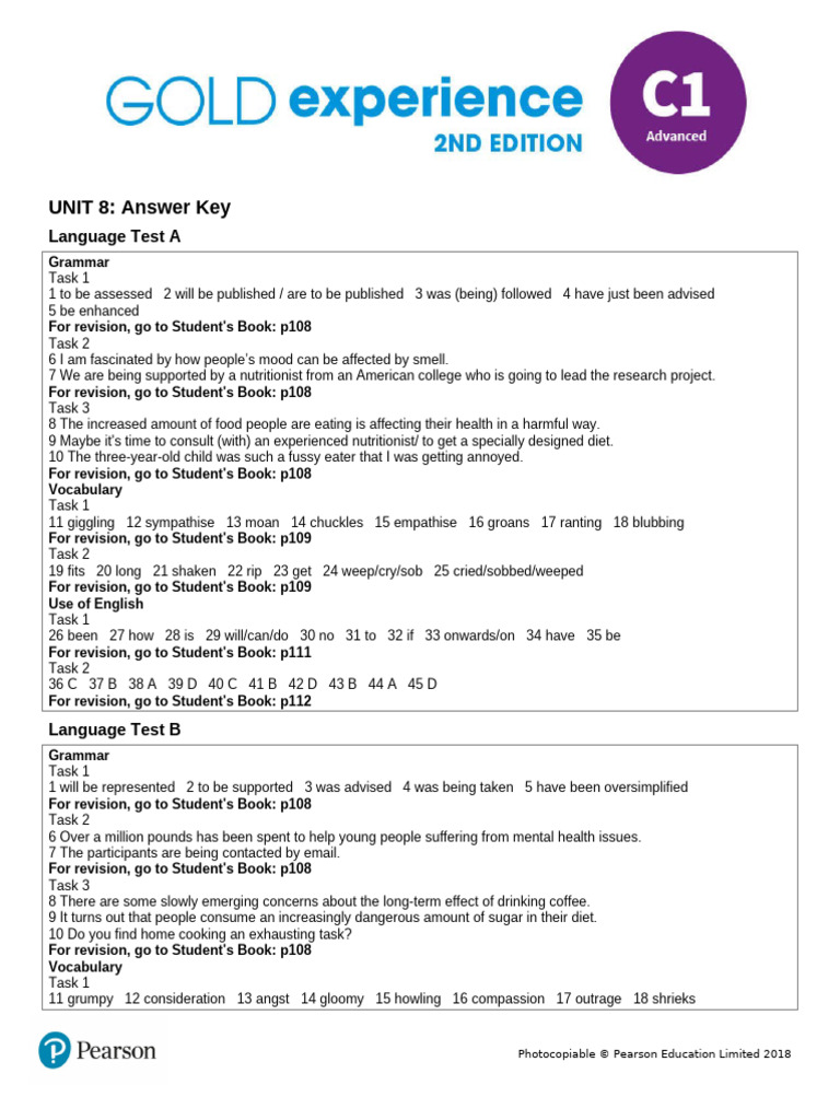 Gold C1 Unit 8 Answer Key | PDF