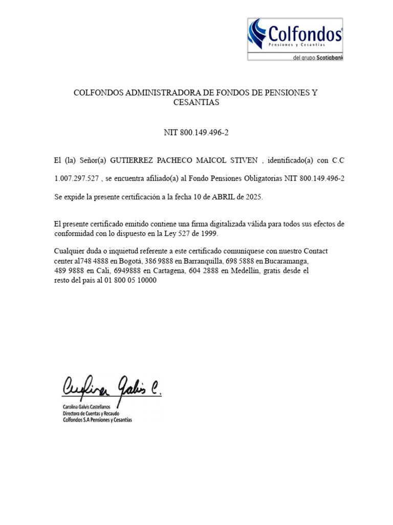 Certificado-Colfondos Maicol Gutierrez 2025 | PDF