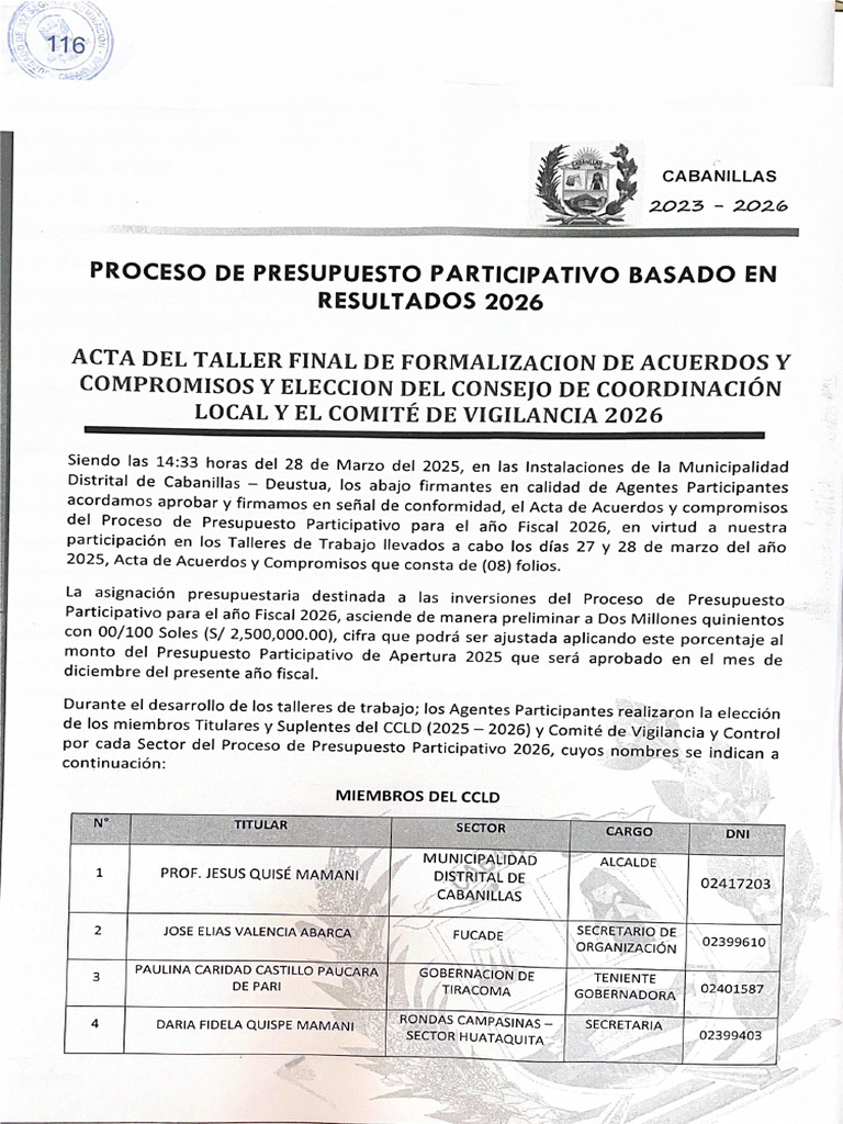 Acta 2025 Marzo Presupuesto Participativo | PDF