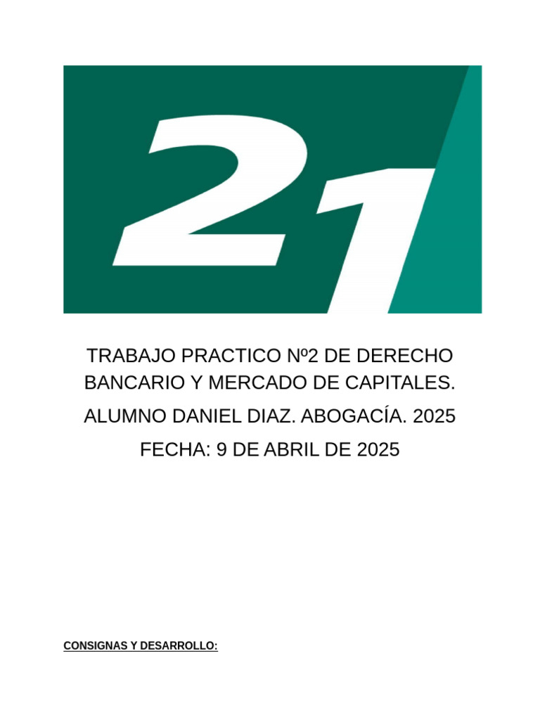 Trabajo Practico Nº2 de Derecho Bancario y Mercado de Capitales | PDF | Bancos | Préstamos