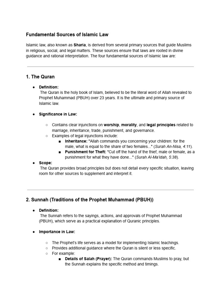 Fundamental Sources of Islamic Law | PDF | Sharia | Quran