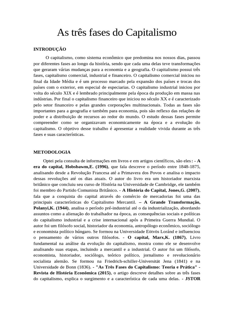 As Três Fases Do Capitalismo | PDF | Capitalismo | Mercantilismo
