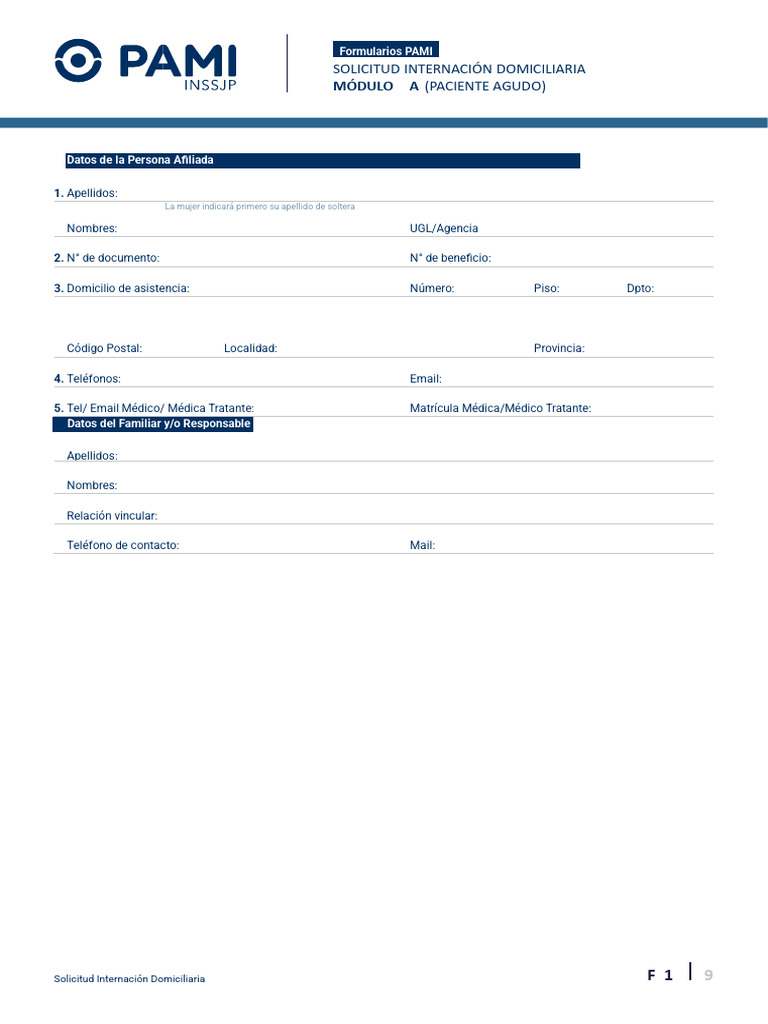 Solicitud de Internación Domiciliaria PAMI | PDF | Especialidades Medicas | Medicina CLINICA