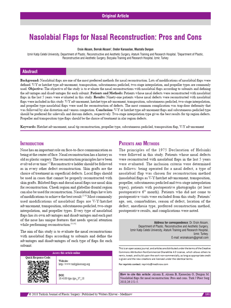 Nasolabial Flaps For Nasal Reconstruction Pros.4 | PDF | Plastic ...