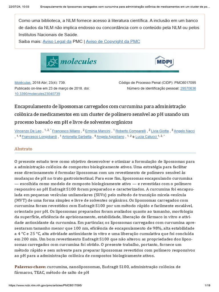 Lipossomas de Curcumina para Administração Colônica | PDF | Lipossoma ...