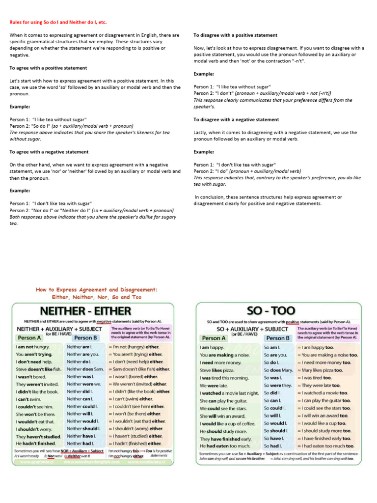 Rules For Using So Do I and Neither Do I | PDF | Verb | Semantic Units