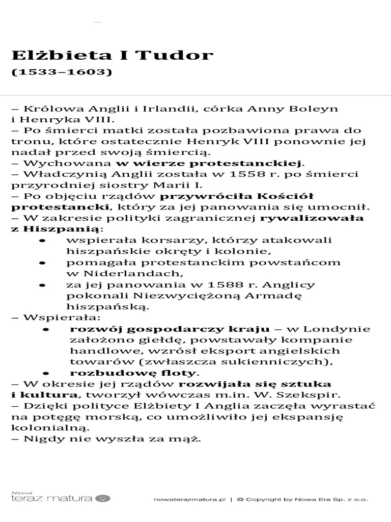 Biogram Elżbieta I Tudor | PDF