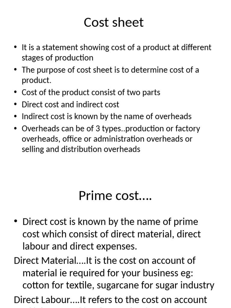 Cost Sheet | PDF | Cost Of Goods Sold | Business Economics