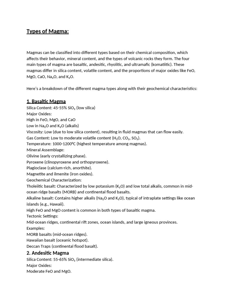 Types and Characteristics of Magma | PDF | Magma | Igneous Rock